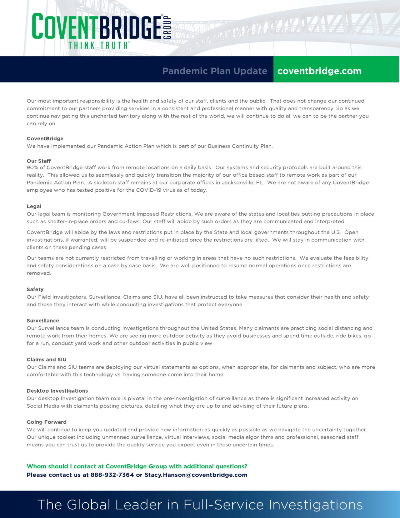 Pandemic Plan Update – March 20, 2020 | CoventBridge