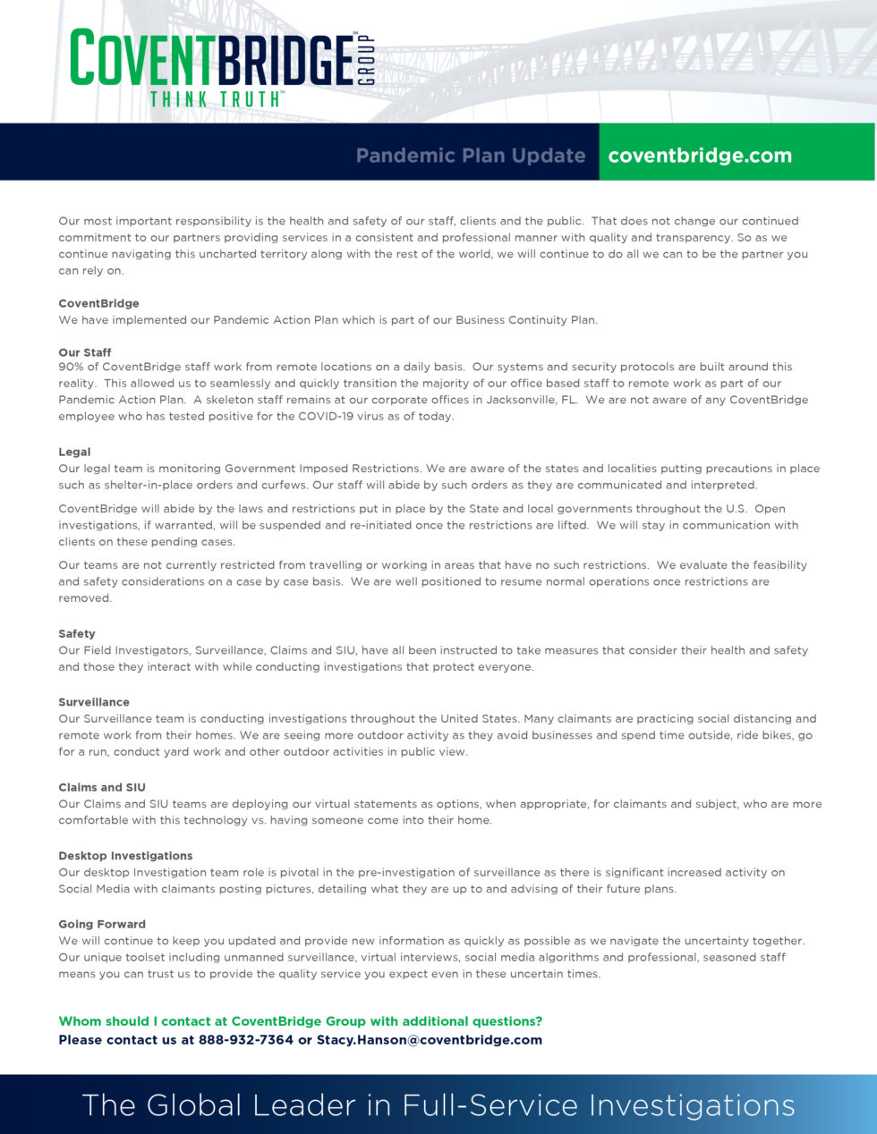 Pandemic Plan Update – March 20, 2020 | CoventBridge